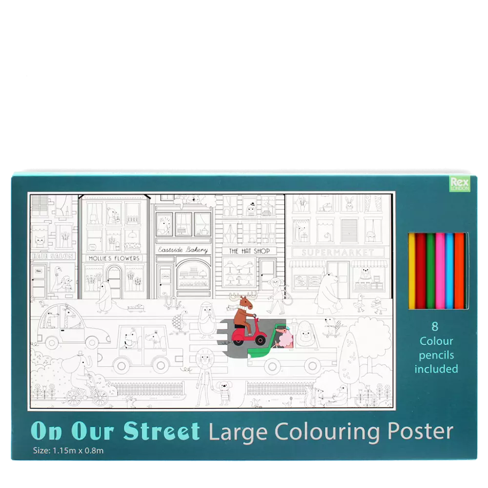Large Colouring Poster with Pencils - On Our Street – Ticketyboo